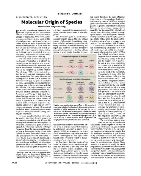Pdf Evolutionmolecular Origin Of Species Masatoshi Nei