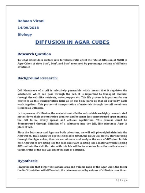 Diffusion In Agar Cubes Pdf Volume Surface Area