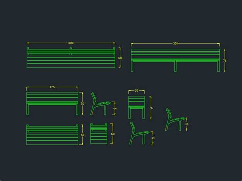 Urban Park Bench Features Plan And Sections 2144 Kb Bibliocad