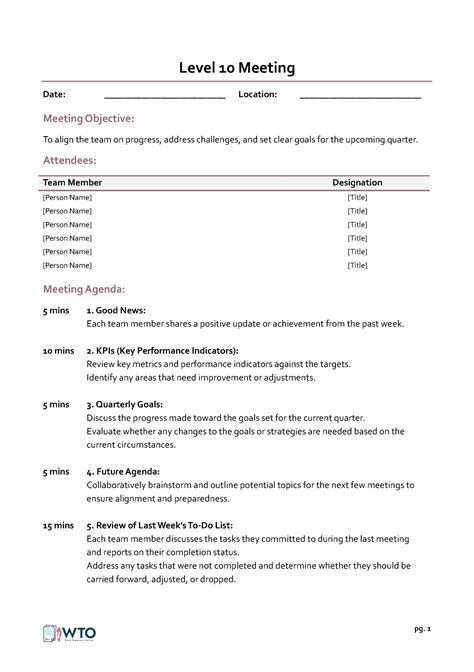 Traction Level 10 Meeting Template
