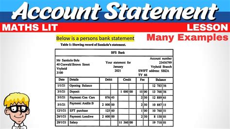 Account Statement Maths Literacy Youtube