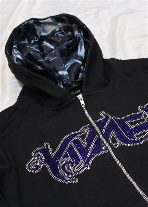 Allure Collection Blue Rhinestone Zip Up Hoodie Vivaci