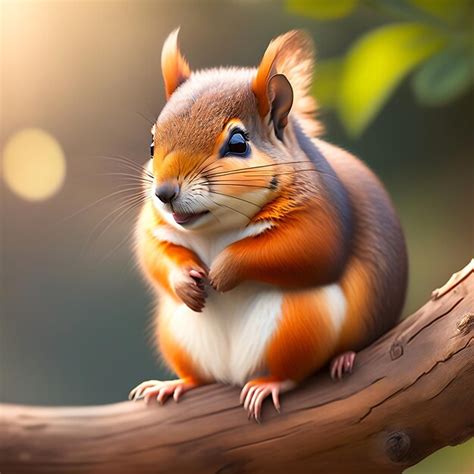 Premium Ai Image Cute Fluffy Squirrel Sits On A Branch Closeup
