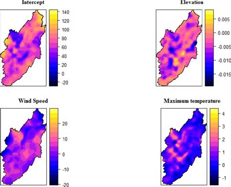 Spatial Distribution Of Intercept And Coefficients Of Key