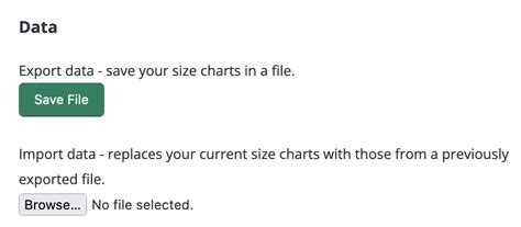 export size chart data relentless apps