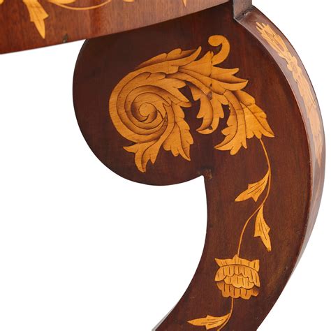 Antique French Circular Marquetry Table With Floral Inlay For Sale At
