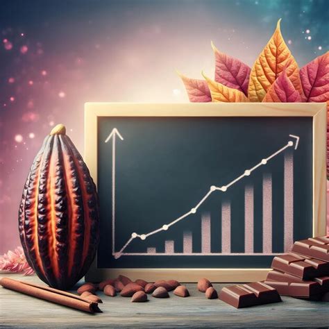 Photo Realistic Blackboard With Cocoa Pods And Growth Chart Increase In Cocoa Commodity Value