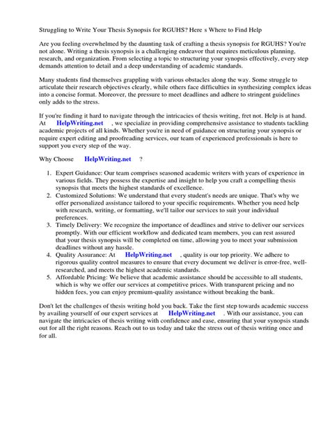 Thesis Synopsis Format Rguhs Pdf Thesis Medicine