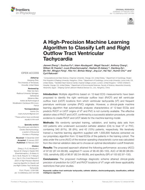 Pdf A High Precision Machine Learning Algorithm To Classify Left And Right Outflow Tract