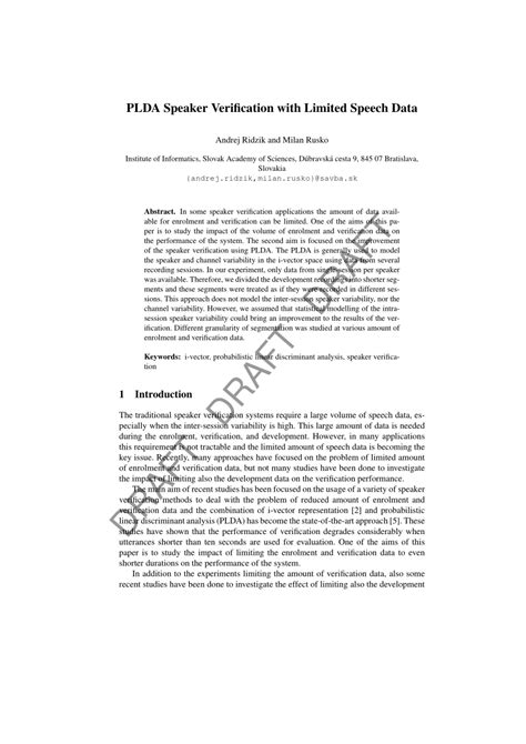 Pdf Plda Speaker Verification With Limited Speech Data