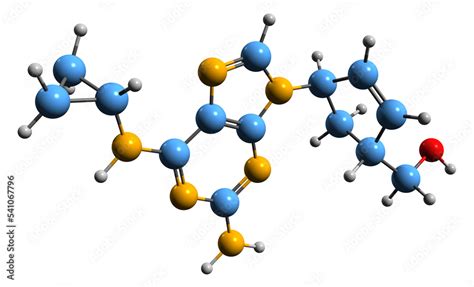 3d Image Of Abacavir Skeletal Formula Molecular Chemical Structure Of