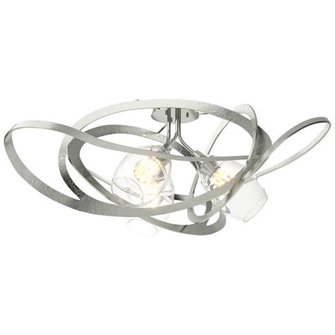 Nest 372 Wide Sterling Semi Flush With Clear Glass Shade 526k8