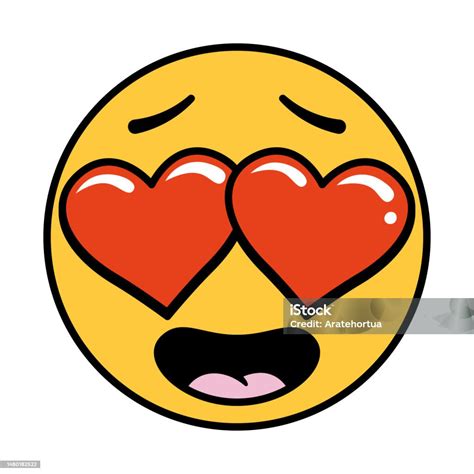 Vector Cartoon Smiling Face With Hearteyes Emoji Stock Illustration