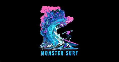 Cool Surfing Monster Surf Hang Ten Riding Big Wave Pink Blue Surfing