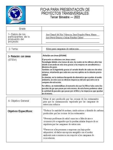 Ficha Para Presentacion De Proyectos Transversales Pdf