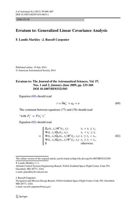 Pdf Generalized Linear Covariance Analysis