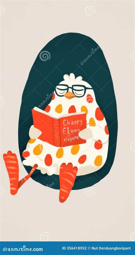 Cartoon Chick With Glasses Reading Book Cozy And Relaxed Stock