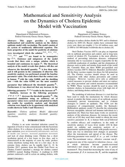 Mathematical And Sensitivity Analysis On The Dynamics Of Cholera
