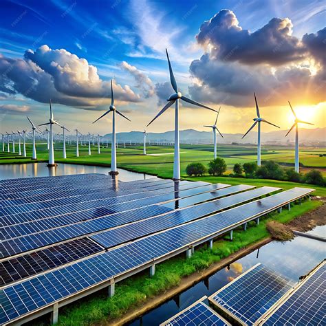 Solar Panels And Wind Turbines Integration For Renewable Energy On Land