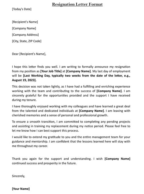 Simple Resignation Letter Format In Word Download