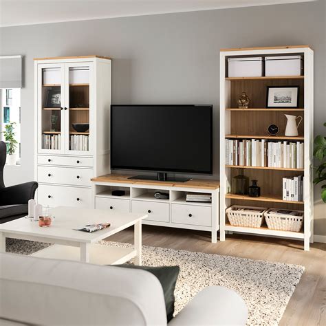 Hemnes Tv Storage Combination White Stainlight Brown Clear Glass