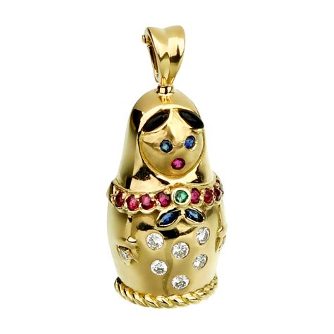 Fred Of Paris Vintage Gold Gemstone And Diamond Matryoshka Doll