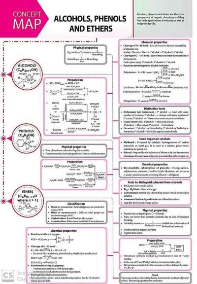 Mind Map Of Organic Chemistry Class 12 Alcohols Phenols And Ether Reactions Of Alcohols Mind