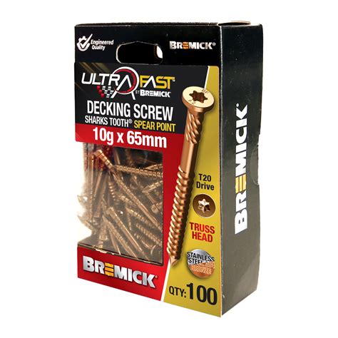 Bremick Ultrafast 10g X 65mm Stainless Steel 304 Bronze T20 Truss Head