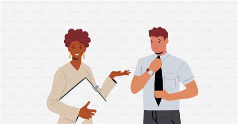 비즈니스 캐릭터 남자와 여자는 정장을 입고 클립보드를 들고 흰색 배경에 고립되어 의사 소통합니다 잘 생긴 회사 직원 회사원 만화 사람들 벡터 일러스트레이션 벡터