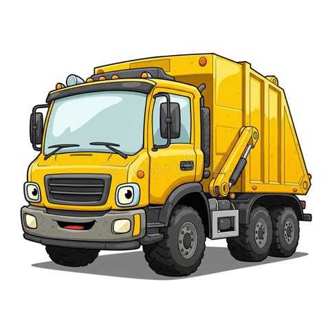 Cartoon Style Illustration Of A Yellow Garbage Truck Features A
