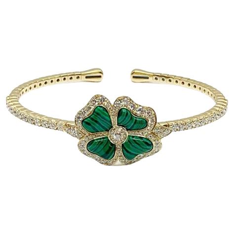 Andreoli Onyx Diamond 18 Karat White Gold Clover Bracelet For Sale At