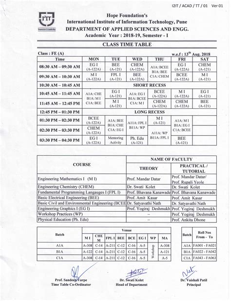 Time Table Engineering College In Pune I²it International Institute Of Information Technology