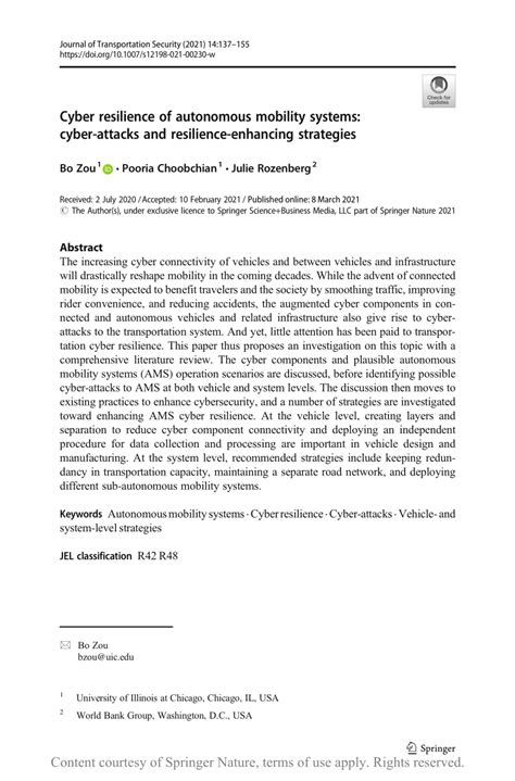 Cyber Resilience Of Autonomous Mobility Systems Cyber Attacks And Resilience Enhancing