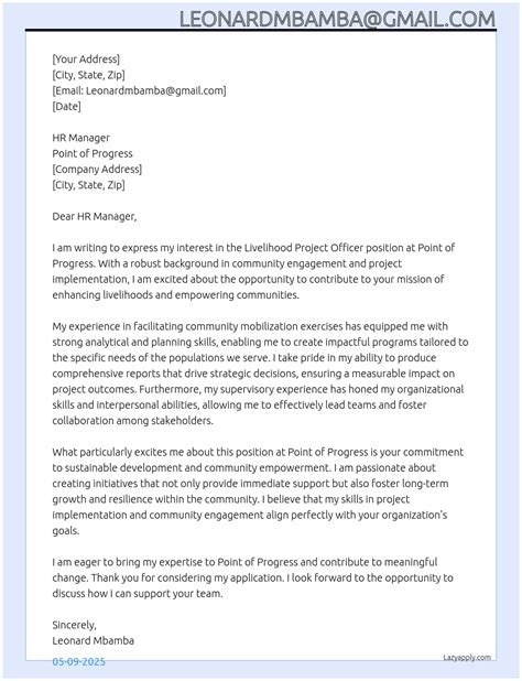 Cover Letter For Livelihood Project Officer Lazyapply