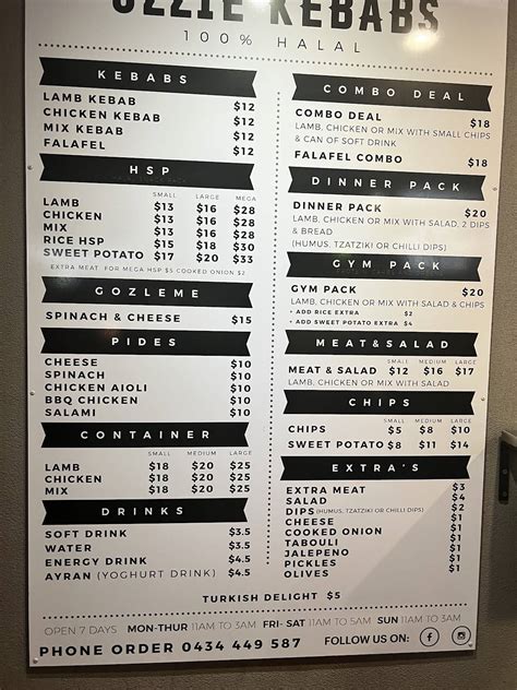 Menu At Ozzie Kebabs Restaurant Preston