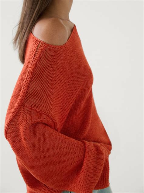 Linen Blend Boat Neck Knit Sweater · Orange · Sweaters And Cardigans