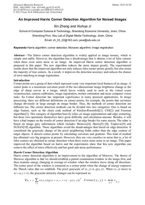 An Improved Harris Corner Detection Algorithm For Noised Images Scientificnet