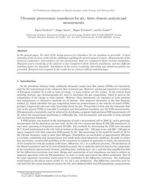 Ultrasonic Piezoceramic Transducers For Air Finite Element Analysis