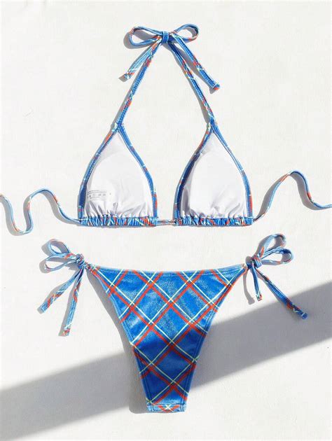 Shein Swim Mod Gebändertes Karo Set Für Damen Mit Neckholder Badeanzug