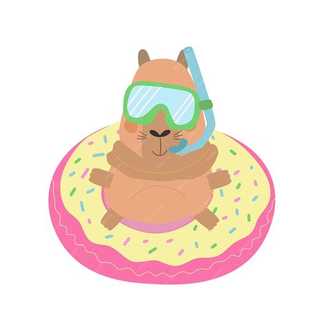 Premium Vector Cute Happy Capybara In A Swiiming Circle Summer Apybara Vector Illustration
