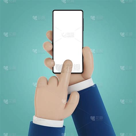 手拿手机，黑屏。3d插图卡通风格。素材 花瓣网