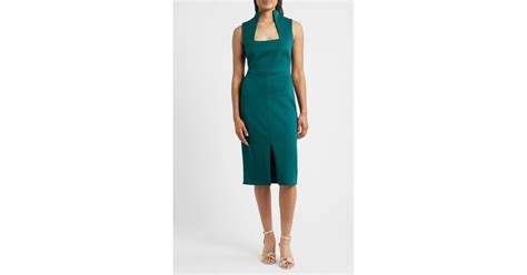 Vince Camuto Laser Cut Scuba Crepe Sheath Dress In Green Lyst