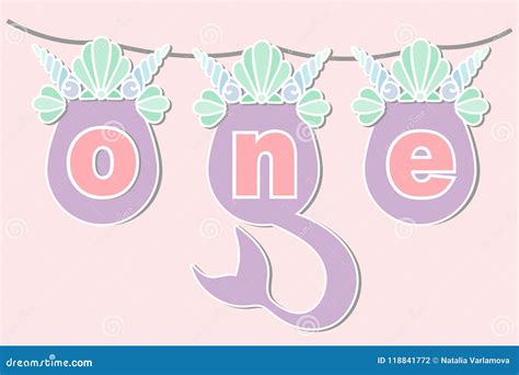 Vector Illustration One With Mermaid Tail Sea Shell Crown Stock