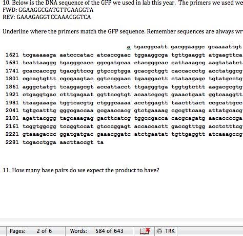 Below Is The DNA Sequence Of The GFP We Used In Lab Chegg Com