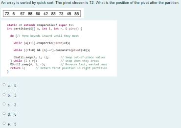 Solved An Array Is Sorted By Quick Sort The Pivot Chosen Is Chegg Com