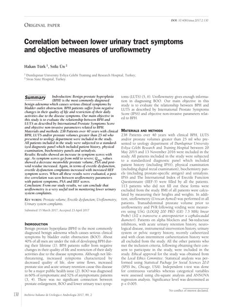 Pdf Correlation Between Lower Urinary Tract Symptoms And Objective