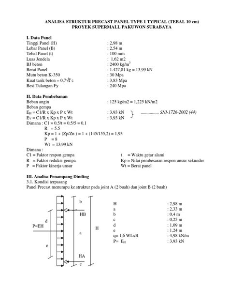Analisa Struktur Precast Panel Type 1 Ty Pdf Pdf