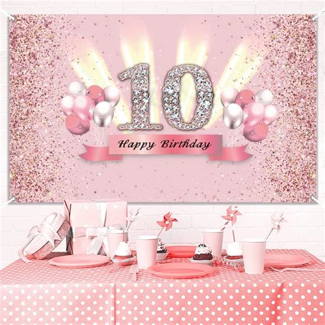 Decoraciones De Cumpleaños Número 10 Para Niñas Cartel De Tela Para