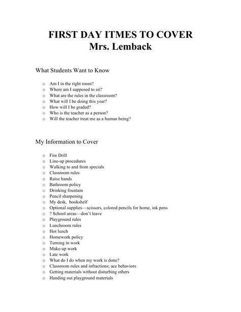 First Day Itmes To Cover Pdf Wellness Self Improvement