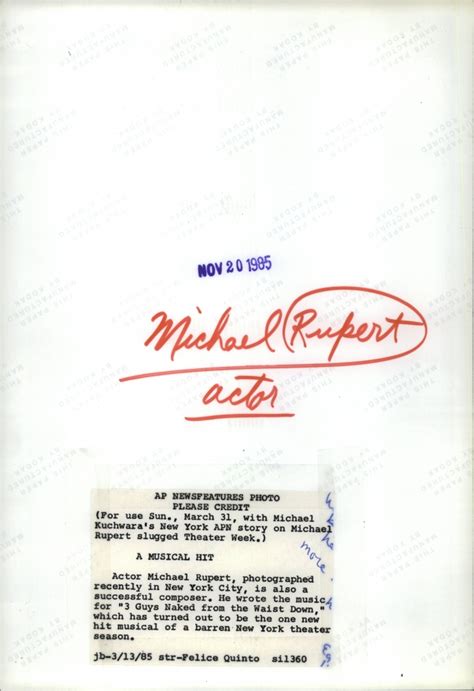 1985 Michael Rupert American Actor Singer D Historic Images